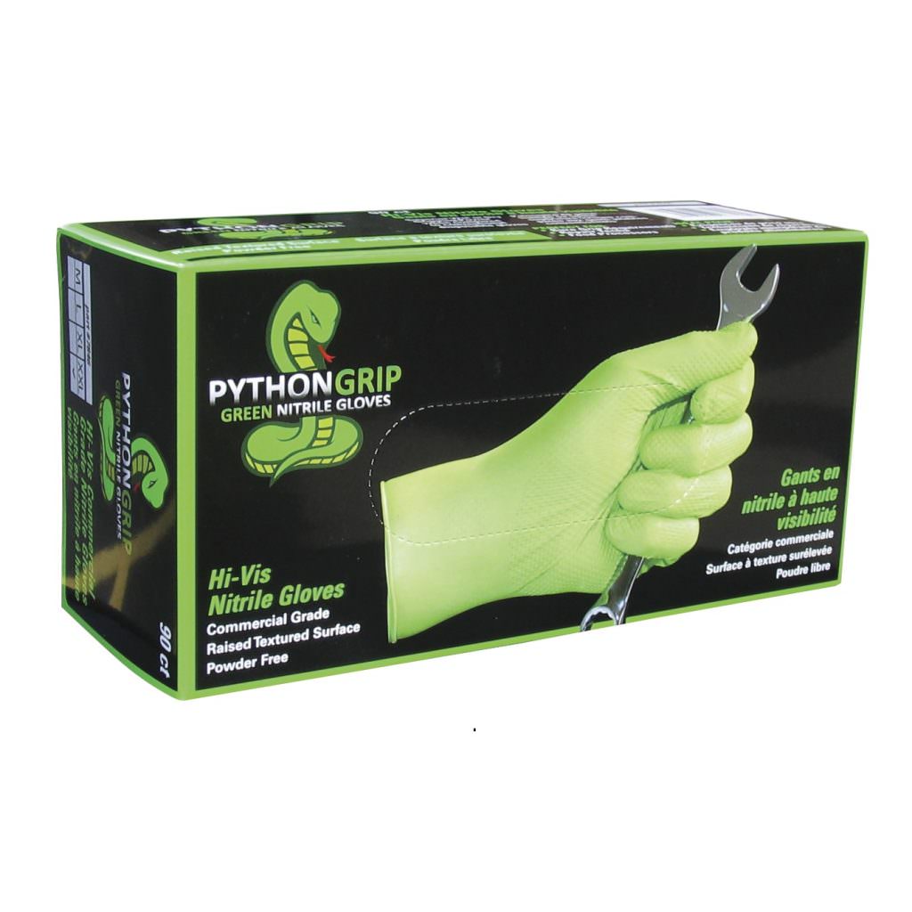 Python Grip Neon Green Nitrile Gloves - Auto Tech & Niles Marketing LLC